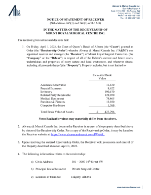 Fillable Online FORM 87 NOTICE AND STATEMENT OF RECEIVER ... Fax Email ...