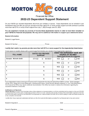 Fillable Online 2022-23 Dependent Support Statement Fax Email Print ...