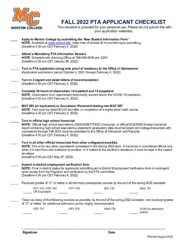 Fillable Online Physical Therapist Assistant Program Admission Application ... Fax Email Print ...