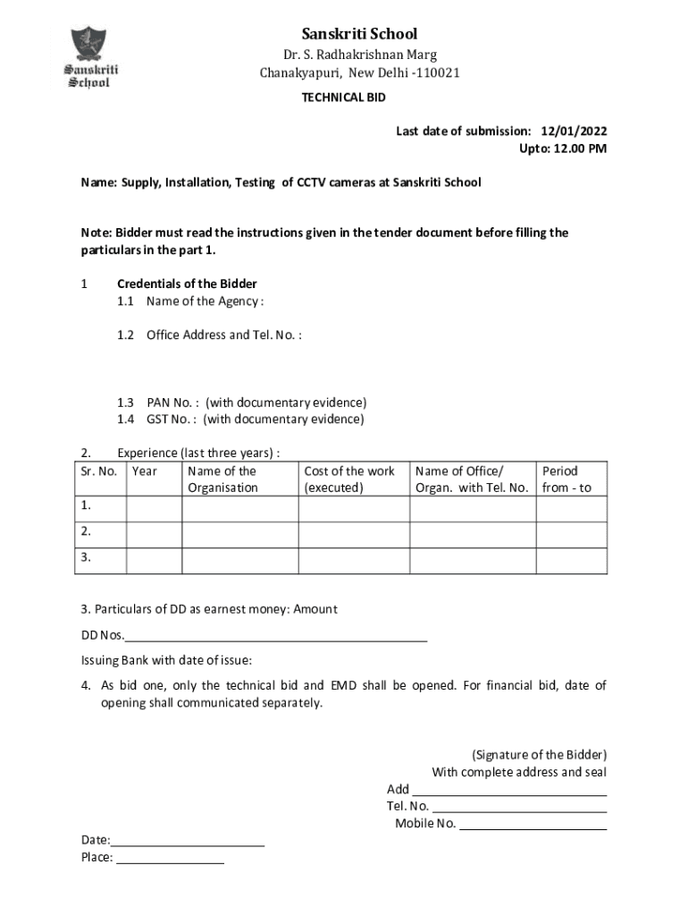 Fillable Online Pakistan CCTV Tenders, Bids and RFPs - TendersOnTime ...