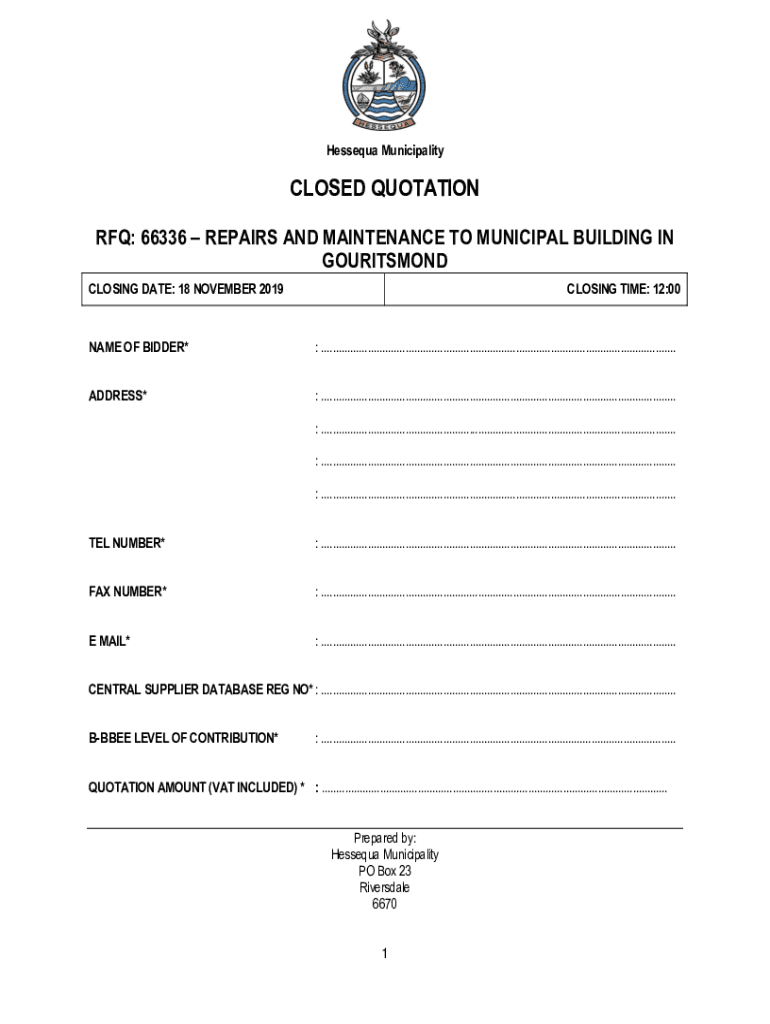 Fillable Online CLOSED QUOTATION Fax Email Print - pdfFiller