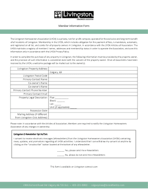 Fillable Online Member Information Form - Livingston Homeowners ...