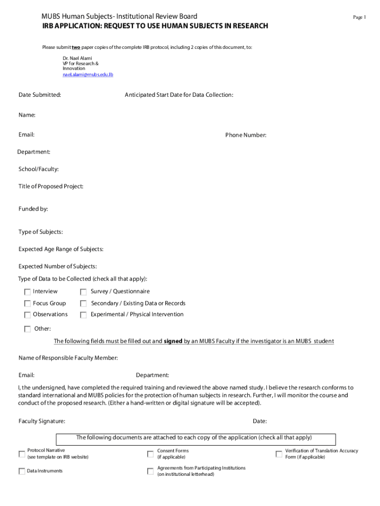 Fillable Online IRB Application Form.docx Fax Email Print - pdfFiller