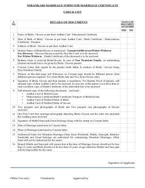 Fillable Online NIRANKARI MARRIAGE FORM FOR MARRIAGE CERTIFICATE ...