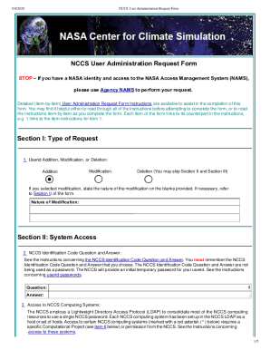 Fillable Online NCCS User Administration Request Form - NASA Fax Email Print - pdfFiller