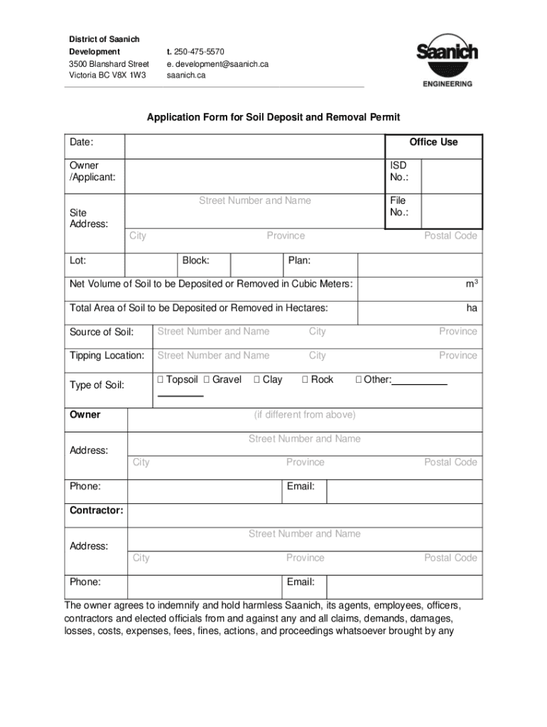 Fillable Online Application Form for Soil Deposit and Removal Permit ...