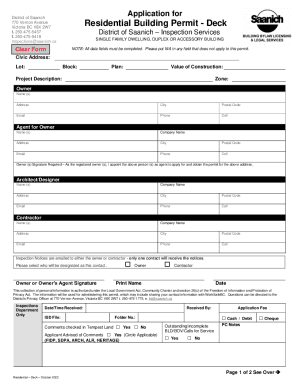 Fillable Online Residential Building Permit - Deck - District of ...
