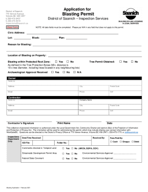 Fillable Online Application for - Blasting Permit - District of Saanich ...