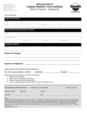 Fillable Online APPLICATION TO CHANGE PROPERTY CIVIC ADDRESS ... Fax ...