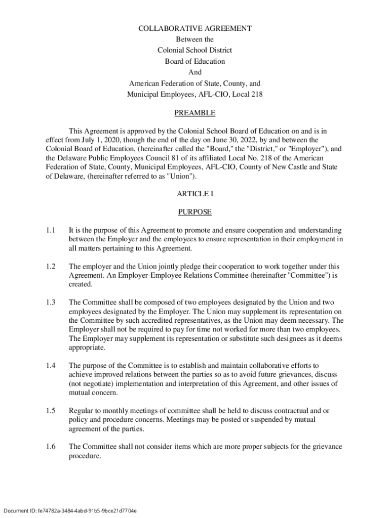 Fillable Online collaborative agreement - Colonial School District Fax Email Print - pdfFiller