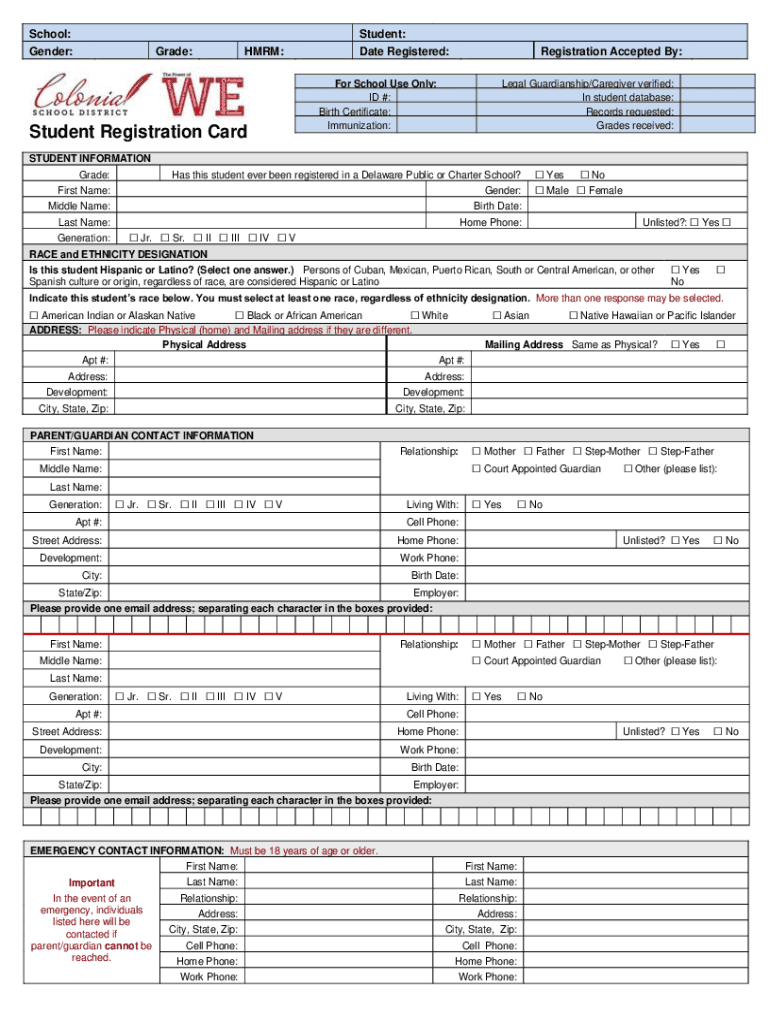 Fillable Online Student Registration Card Fax Email Print - pdfFiller