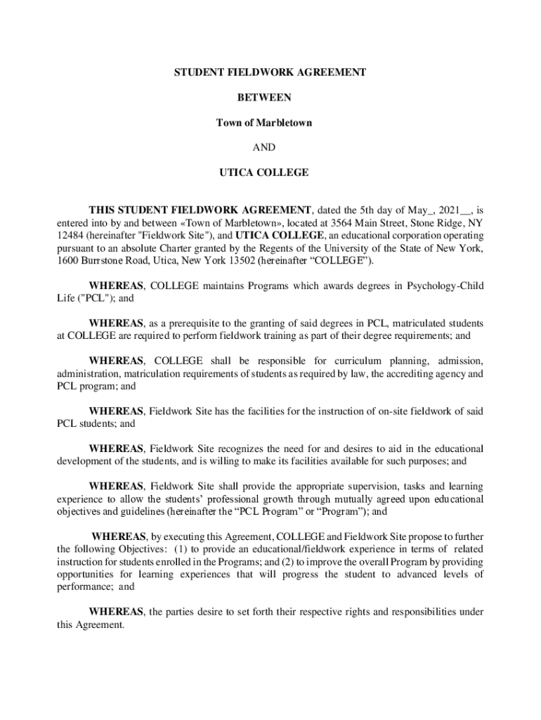 Fillable Online STUDENT FIELD WORK AGREEMENT (Example) Fax Email Print ...