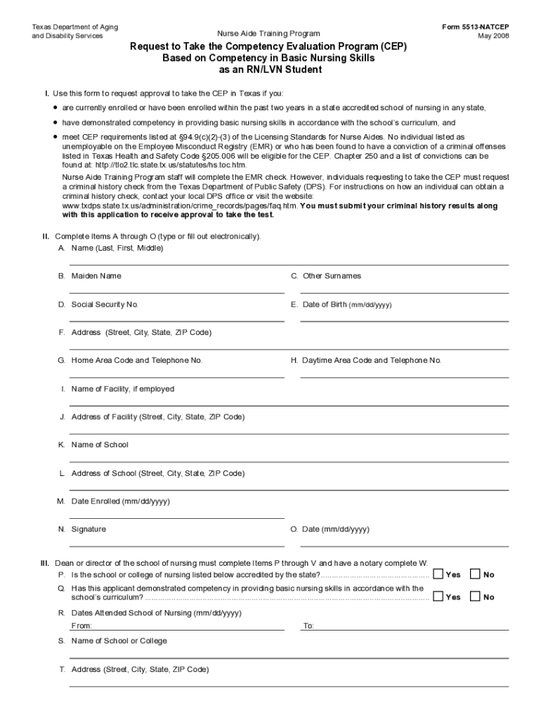 Fillable Online Form 5513-NATCEP, Request to Take the Competency ...