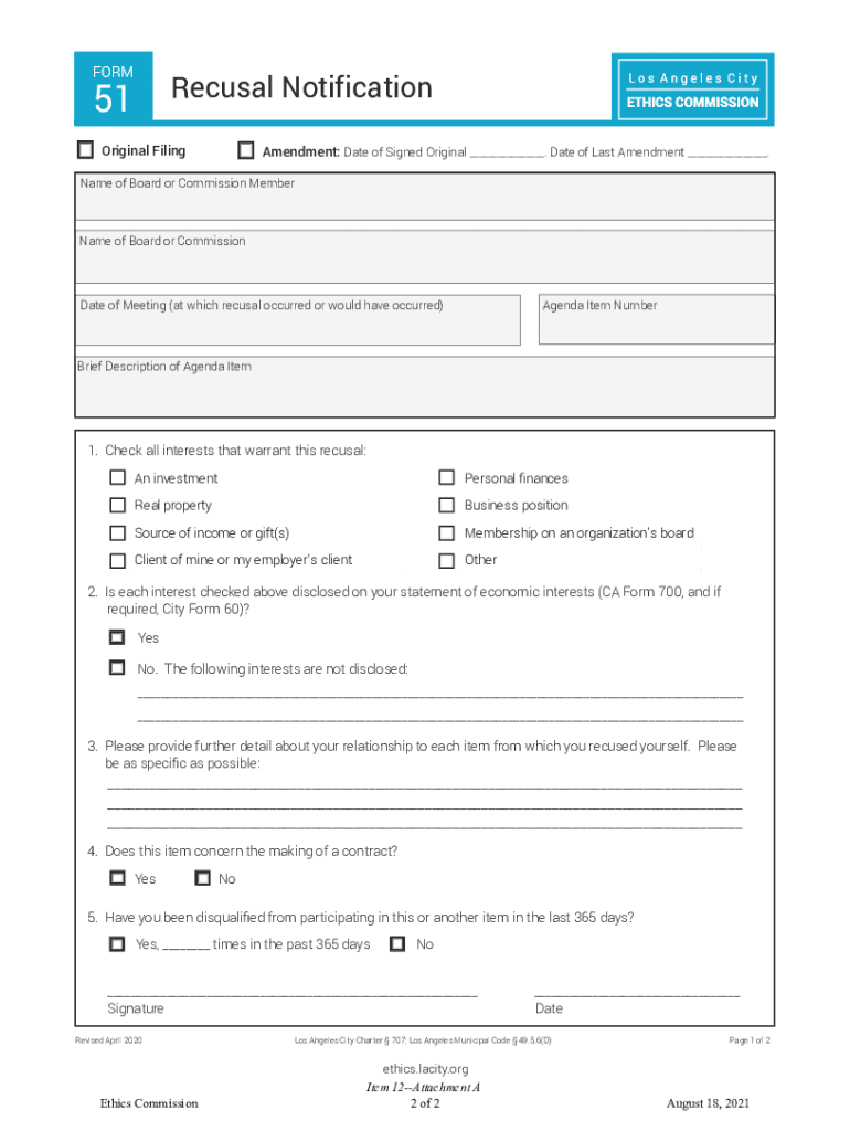 Fillable Online ethics lacity Quarterly Recusal Summary - Ethics ...