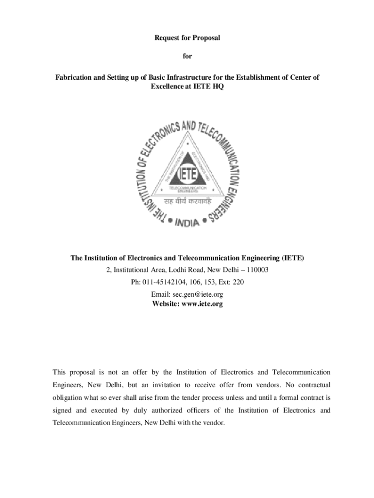 Fillable Online Request for Proposal for Fabrication and Setting up of ...