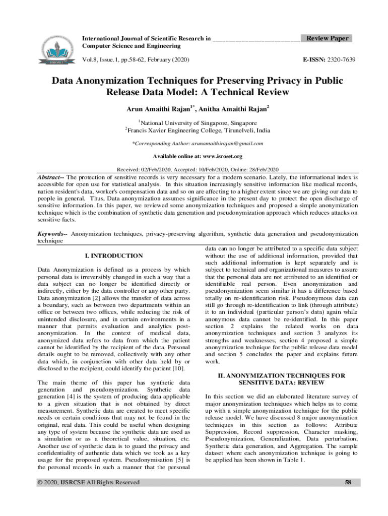 Fillable Online Data Anonymization Techniques for Preserving Privacy in ... Fax Email Print ...