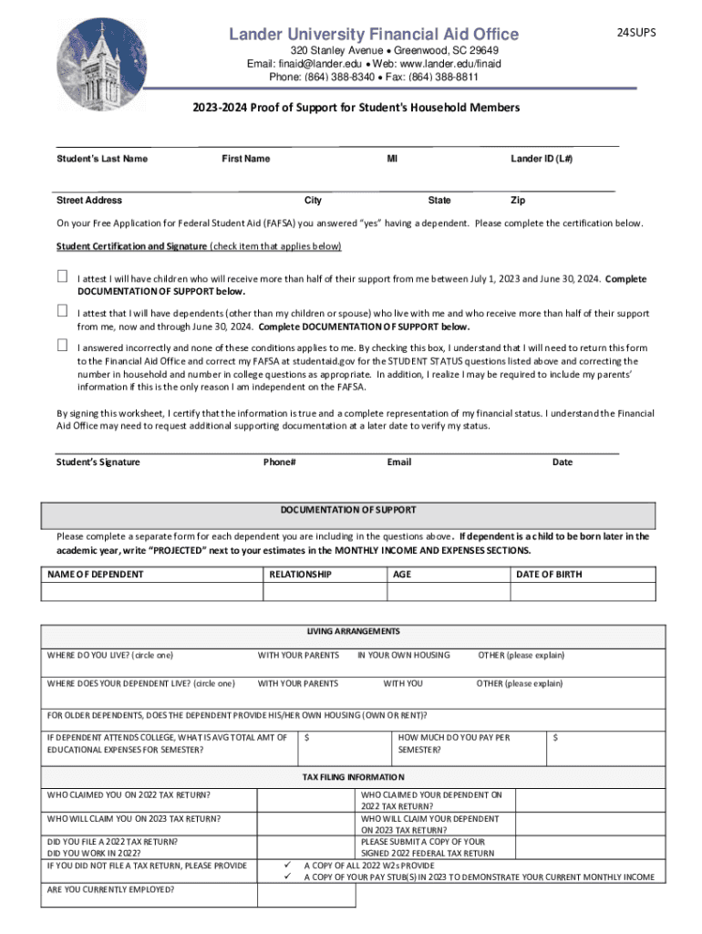 Fillable Online 2023-2024 Proof of Support for Student's Household Members Fax Email Print ...