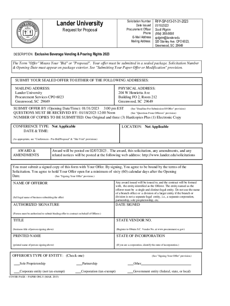 Fillable Online Procurement Services - Lander University Fax Email ...