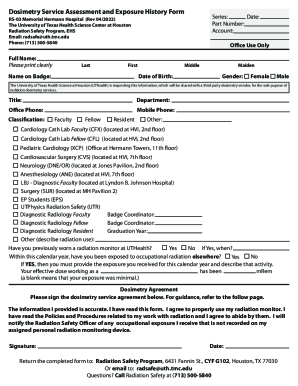 Fillable Online Dosimetry Service Assessment and Exposure History Form ...
