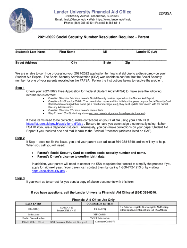 Fillable Online 2021-2022 Social Security Number Resolution Required - Parent Fax Email Print ...