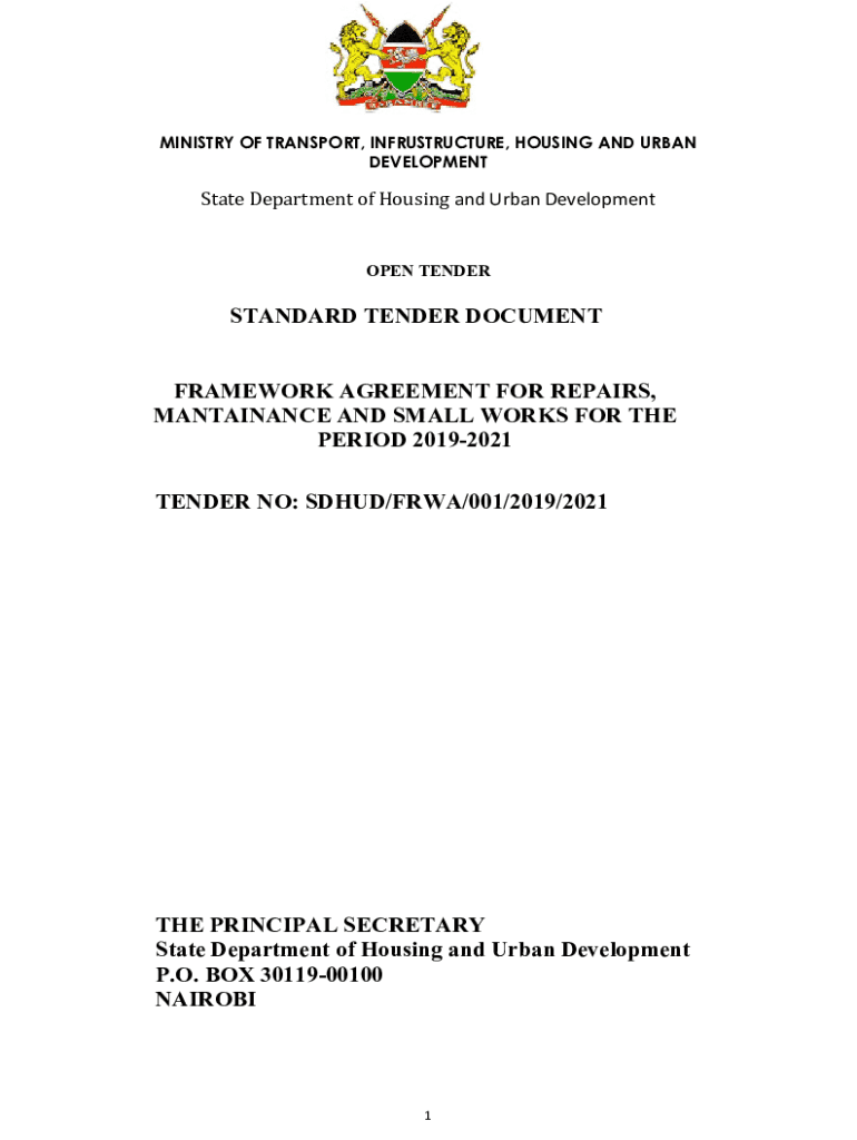 Fillable Online standard tender document framework agreement for ...
