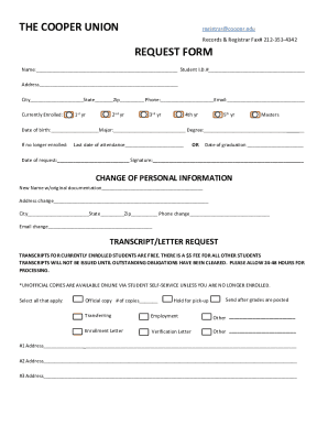 Fillable Online THE COOPER UNION REQUEST FORM Fax Email Print - pdfFiller