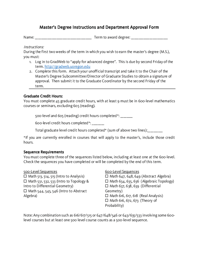 Fillable Online Master's Degree Instructions and Department Approval ...