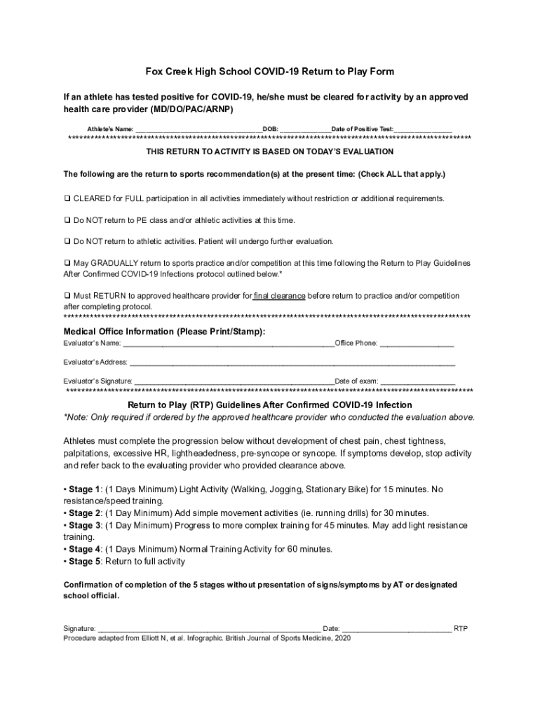 Fillable Online FCHS COVID-19 Return to Play Form Fax Email Print ...