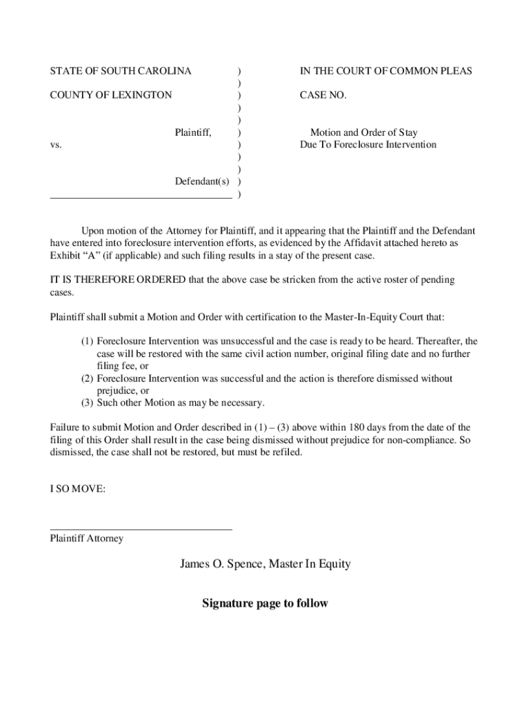 Fillable Online lex-co sc state of south carolina ) ) in the court of ...