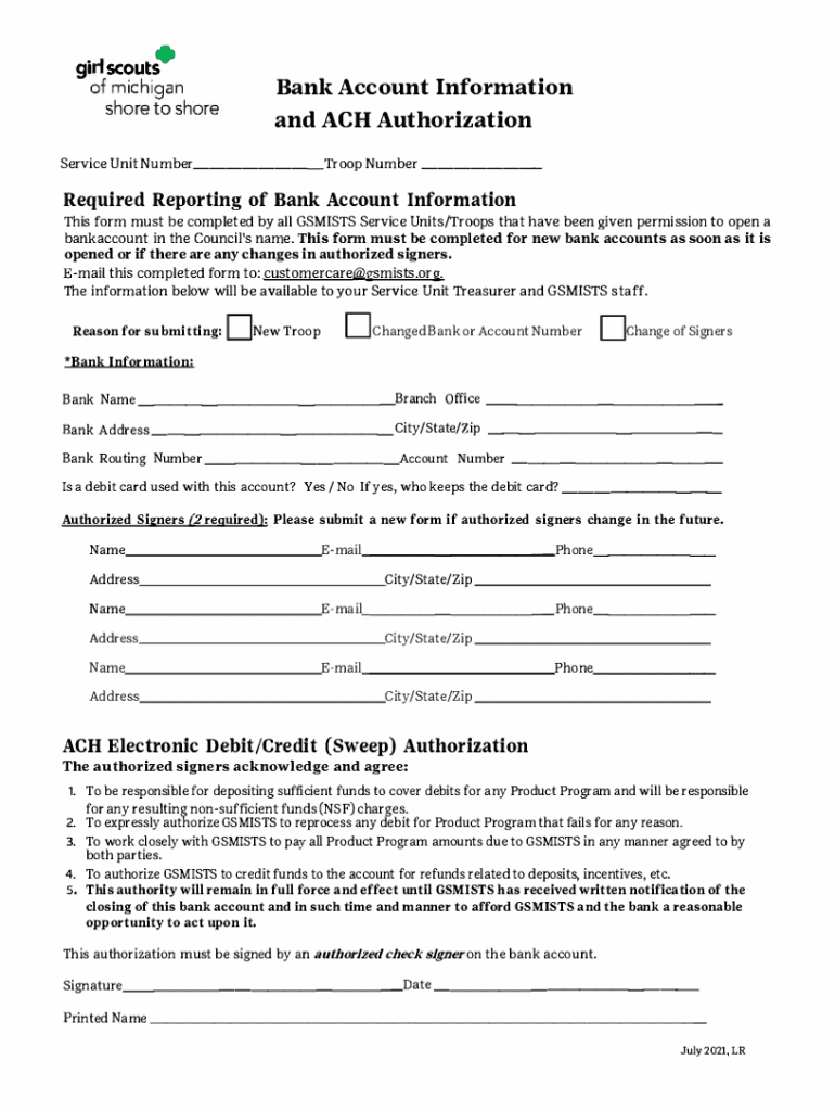 Fillable Online Bank Account Information and ACH Authorization. This form must be completed by ...
