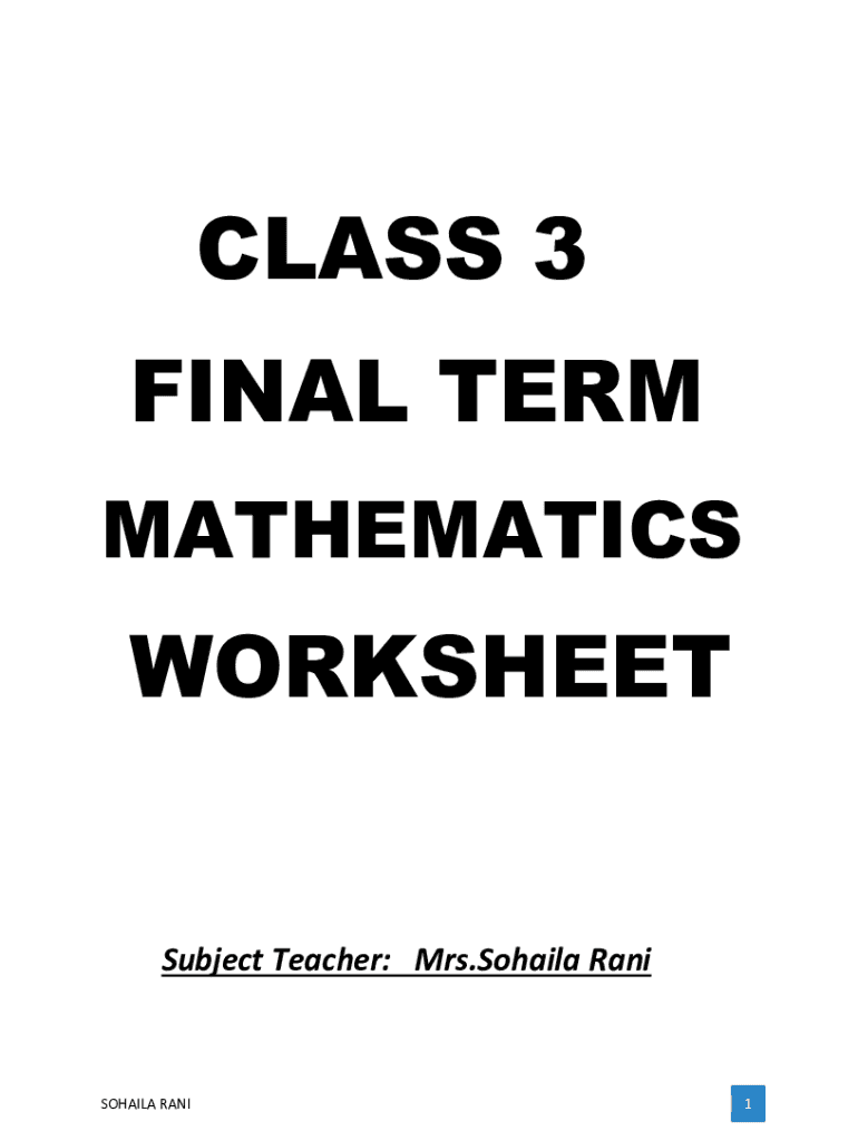 Fillable Online CLASS 3 FIRST TERM MATH WORKSHEET Fax Email Print ...