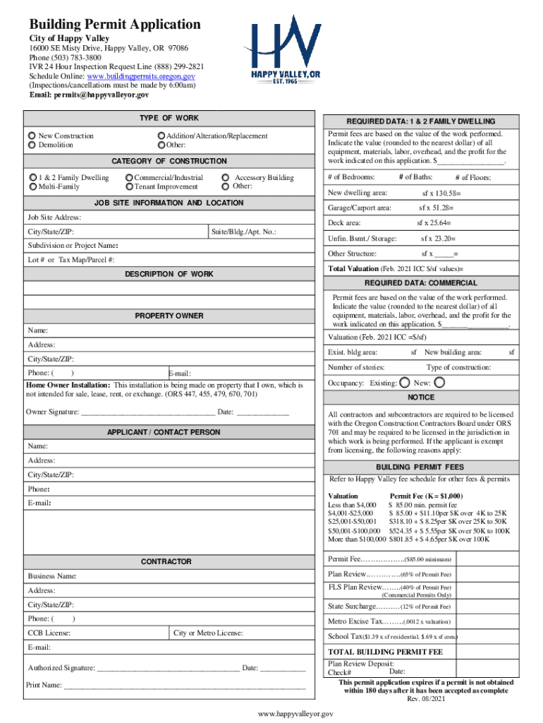 Fillable Online Building Mechanical Permit Application - City of Happy ...