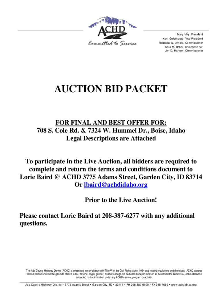 Fillable Online AUCTION BID PACKET - Ada County Highway District Fax ...