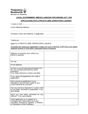 Fillable Online Application for a Licence to act as a Private Hire Vehicle ... Fax Email Print ...