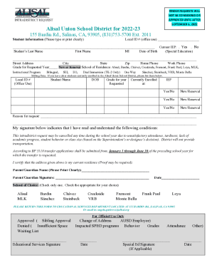 Fillable Online Alisal Union School District Intra form English 22-23 ...