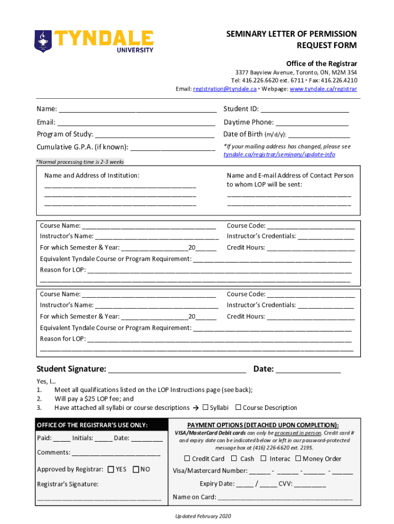 Fillable Online Seminary Letter of Permission Fax Email Print - pdfFiller