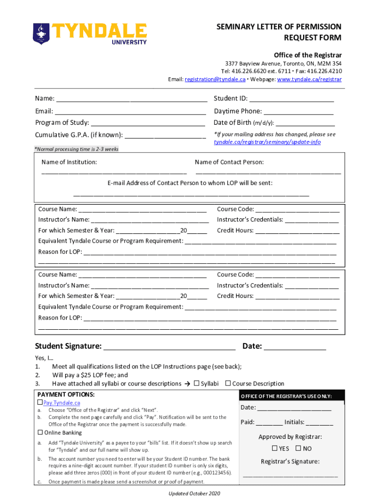 Fillable Online SEMINARY LETTER OF PERMISSION Fax Email Print - pdfFiller
