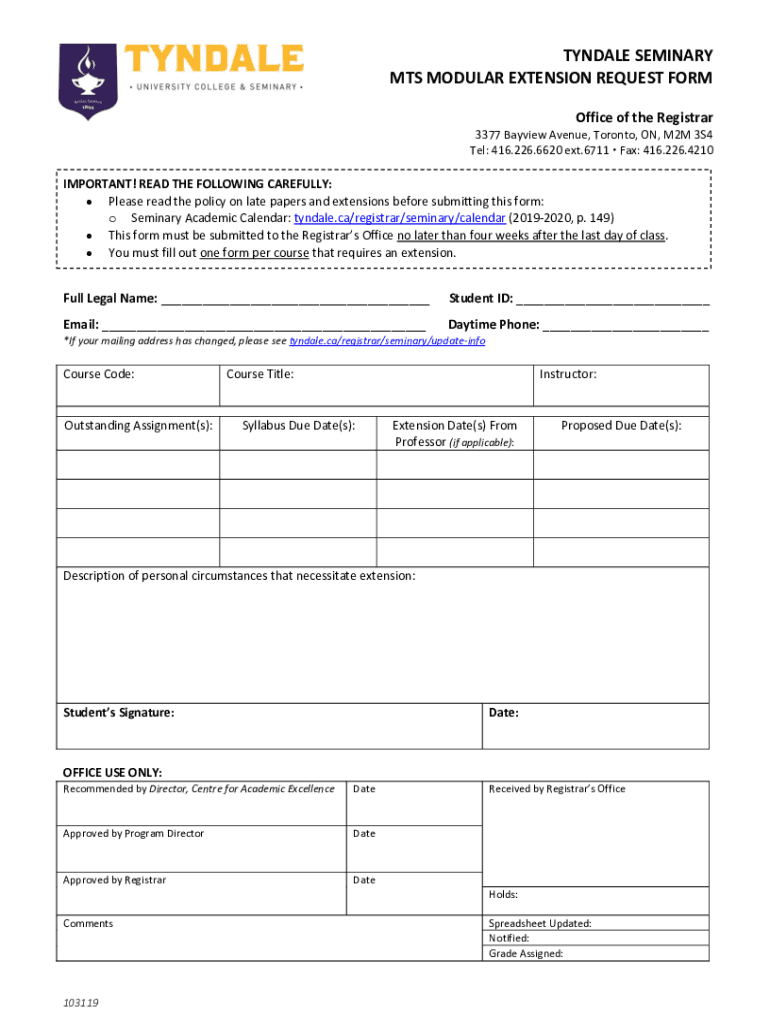 Fillable Online tyndale seminary change of program form Fax Email Print - pdfFiller