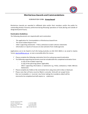 Fillable Online MERITORIOUS AWARD NOMINATION FORM - York County Fax ...