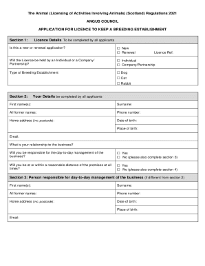 Fillable Online Animal breeding application form - Angus Council Fax Email Print - pdfFiller