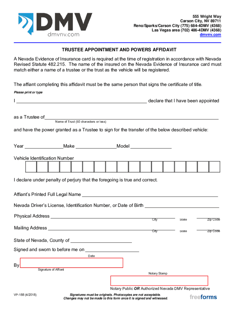Fillable Online Nevada DMV Trustee Appointment and Powers Affidavit ...