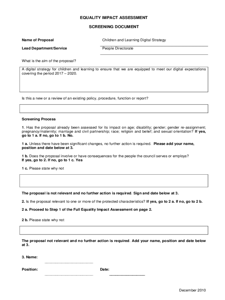 Fillable Online Equality Impact Assessment (EqIA) Screening Template ...
