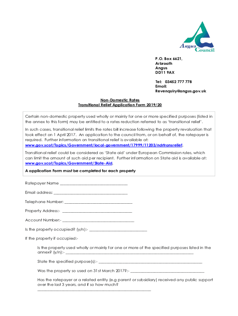 Fillable Online Transitional Relief Application Form 2017/18 - Angus ...