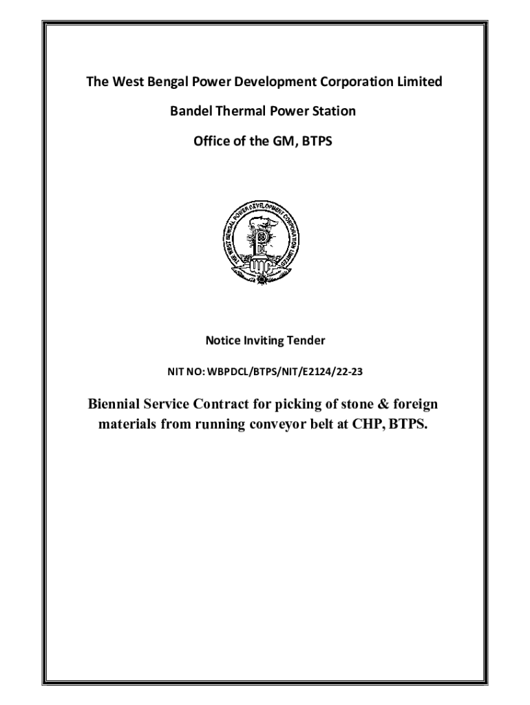 Fillable Online Overhauling of Main Turbine of Unit No 2 Btps Tender, West ... Fax Email Print ...
