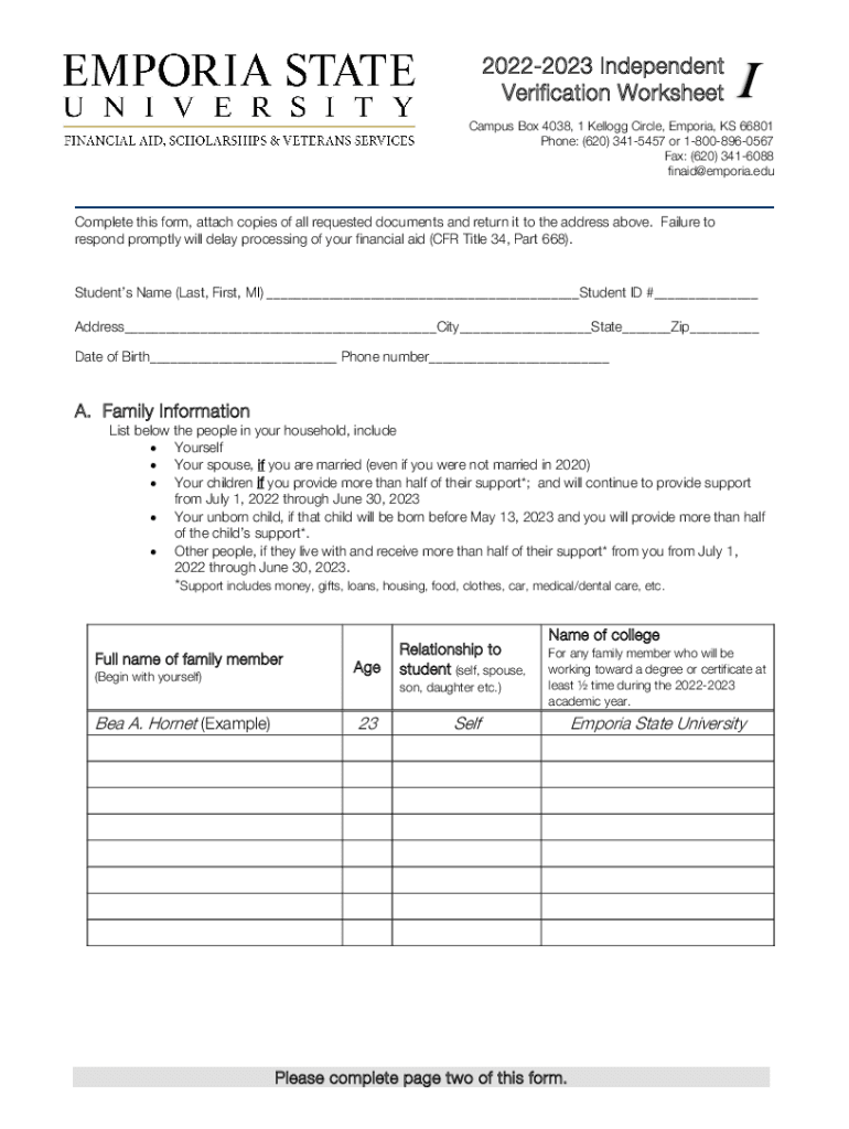 Fillable Online 2022-2023 Proof of Dependency Worksheet Fax Email Print ...