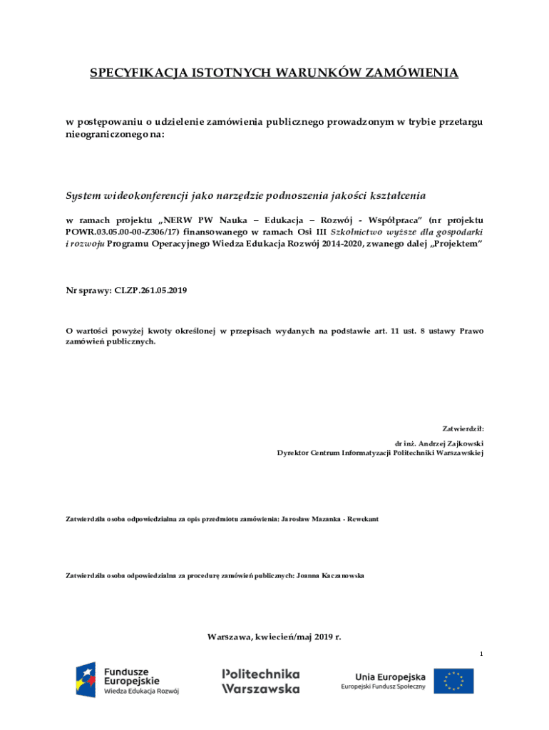 Fillable Online SPECYFIKACJA ISTOTNYCH WARUNKW ... - ci.pw.edu.pl Fax Email Print - pdfFiller