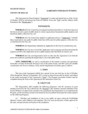 Fillable Online This Agreement for Grant Funding (Agreement) is made ...