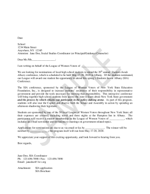 Fillable Online SIA Sample Letter to School for Nominations 2020. SIA ...