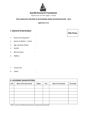 Fillable Online PG Diploma Application Form 2019 Fax Email Print ...