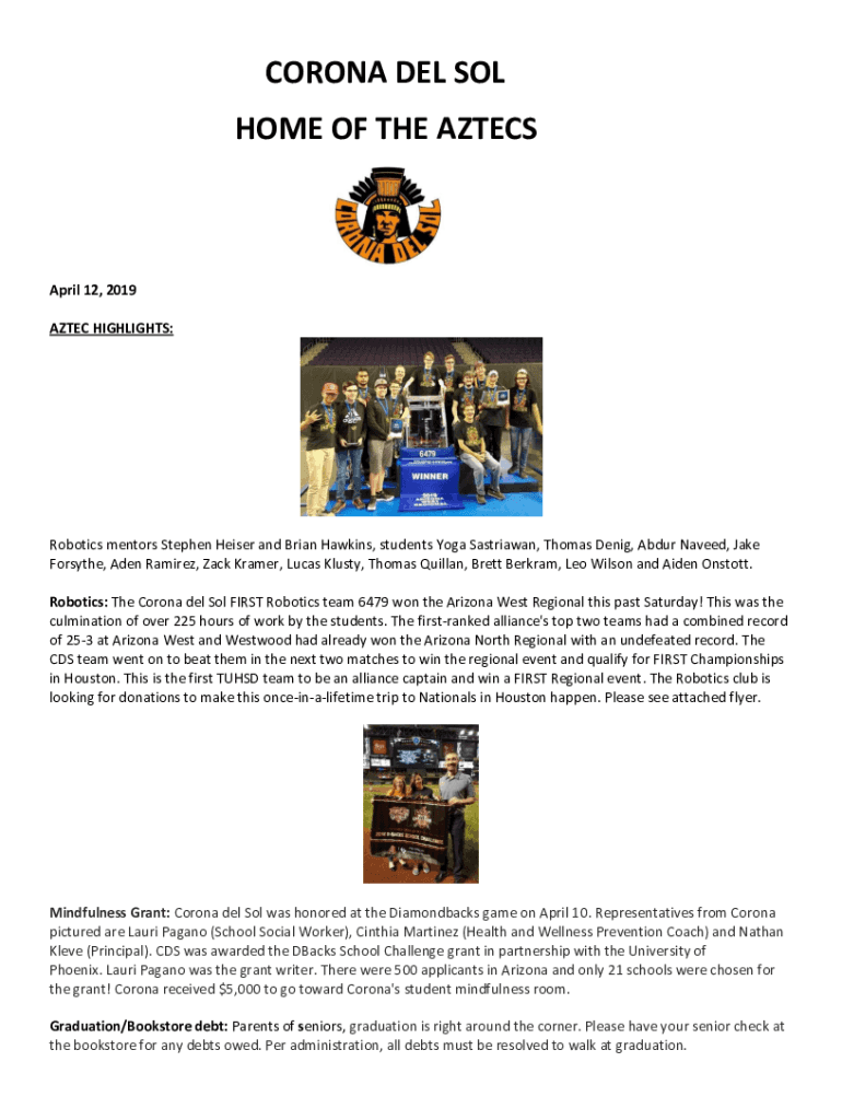 Fillable Online CORONA DEL SOL HOME OF THE AZTECS Fax Email Print - pdfFiller